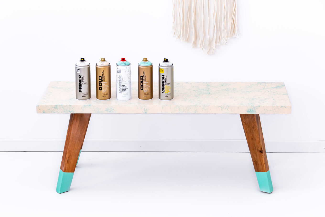 Marble Entryway Bench – Wood and color complement each other
